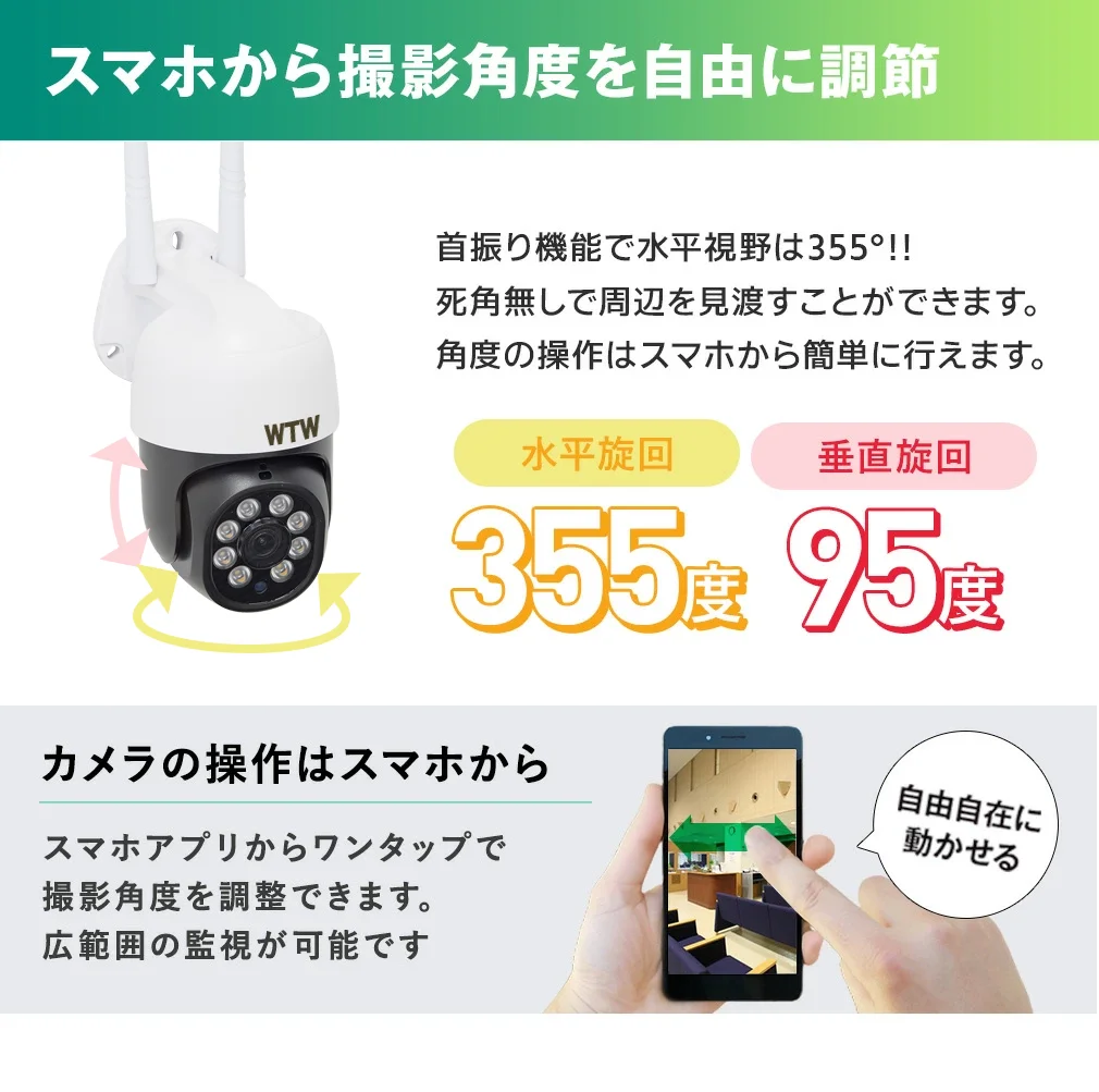 防犯カメラ WIFI PTZ 防犯灯カメラ WTW-IPW2322T【WTW 塚本無線】