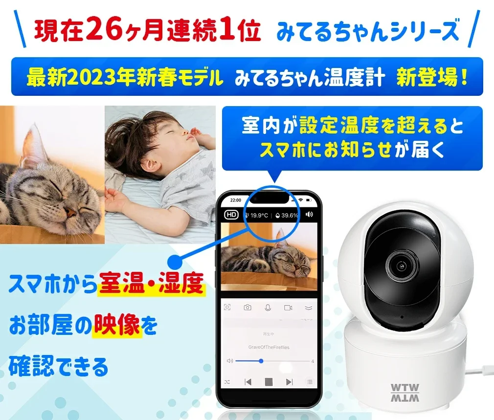 ペット監視カメラ みまもりカメラ WTW-IPW276TTW 自動追跡 温度計・湿度計【WTW 塚本無線】