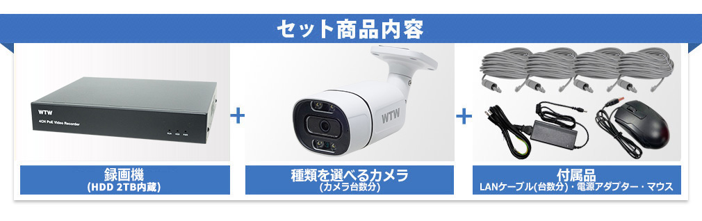 XPoEシリーズ 4K800万画素対応の4ch録画機・カメラ1～4台セット WTW-NV214EP【WTW 塚本無線】